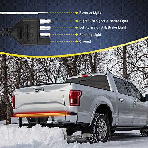 Nilight Truck Tailgate Light Strip 48" Aluminum Frame Triple Row 780 LED Strip with Red Running Brake Lights White Reverse Amber Sequential Turn Signals Strobe Lights,2 Years Warranty