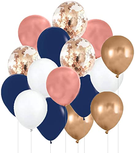 Navy Blue Rose Gold White Confetti Balloons 25pcs for Birthday Party Decorations for Women/Wedding/Baby Shower Navy and Pink Balloons Gender Reveal Party Decorations