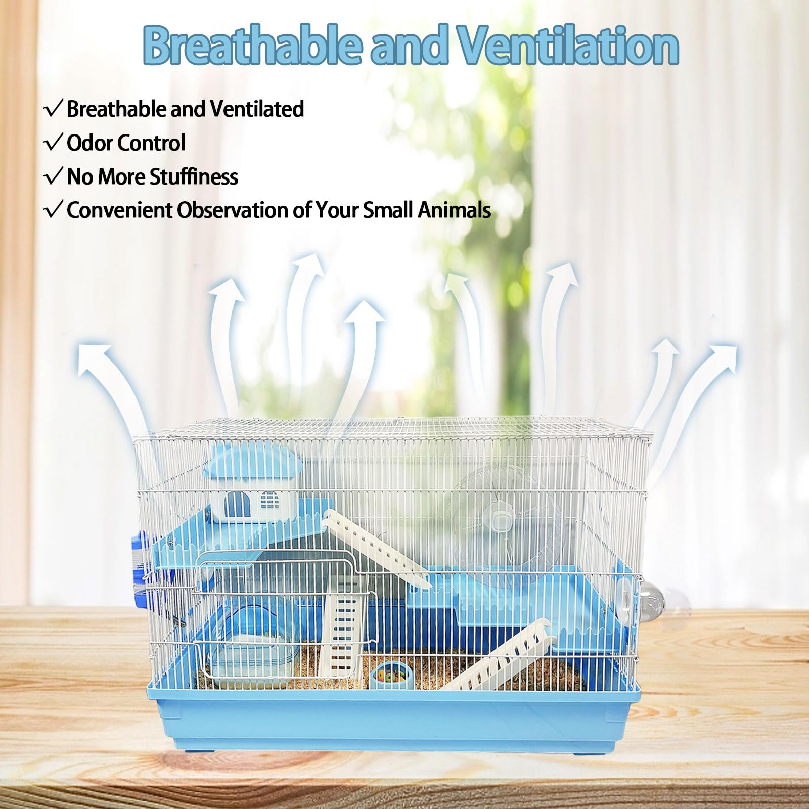 kathson Hamster Cages and Habitats Large Gerbil Cage with Accessories Hut Exercise Wheel Water Bottle Bowl Bathtub Small Animal Basic Cage for Syrian Hamster,3- Levels,22" L x 12.5" W x 14" H,Blue