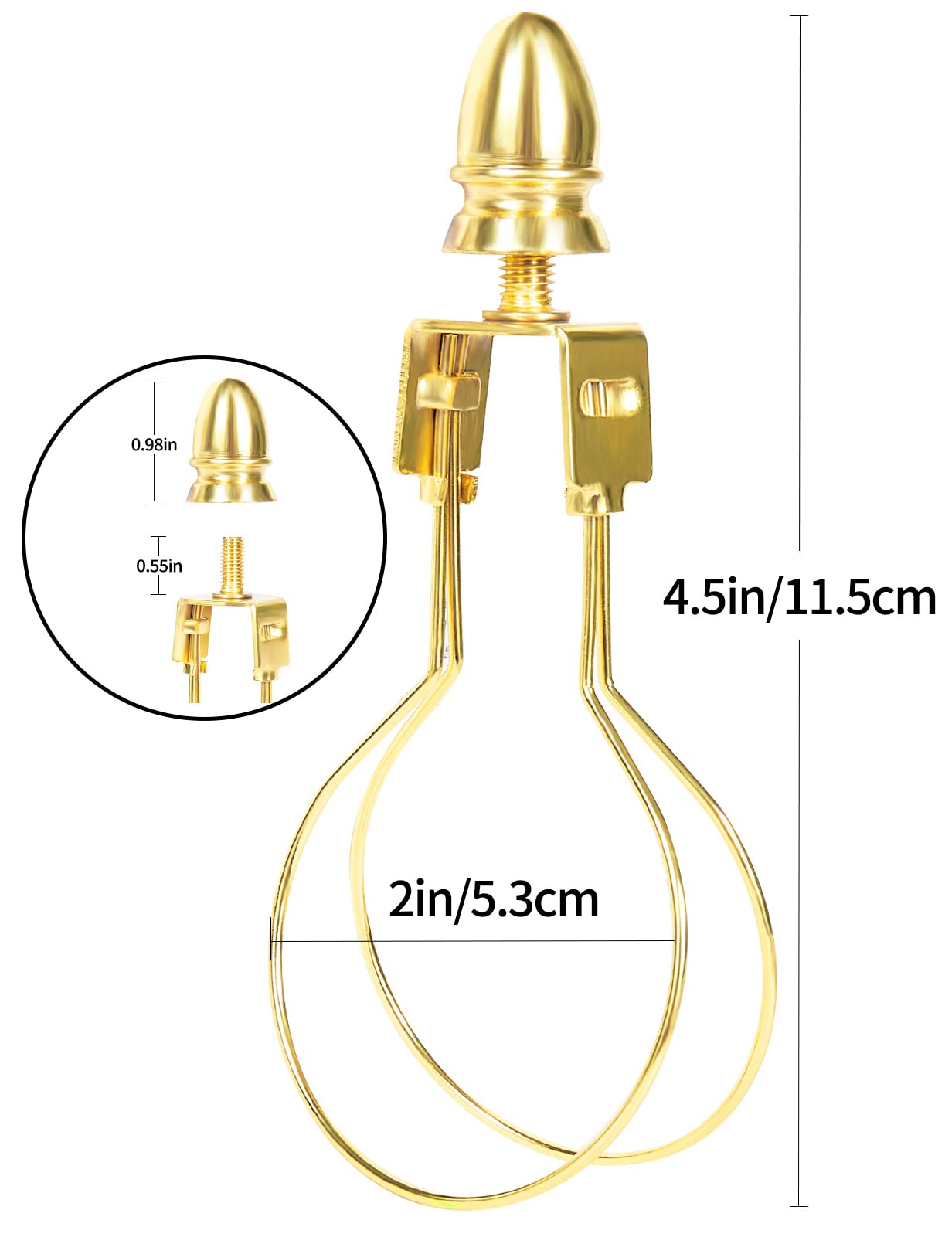 GIGIVOSHA Lamp Shade Harp Holder Adapter kit - Clip on Lampshade Light Bulb With Shade Attaching Finials Support Fitter Parts Converter(2 Pack, Polished Brass)