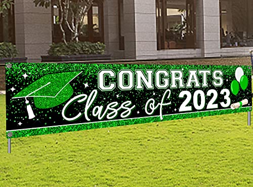 Large Class of 2023 Banner Green Congrats Grad Banner Backdrop Graduation 2023 Yard Sign for Graduation Party Supplies Graduation Decorations 2023 (Green)