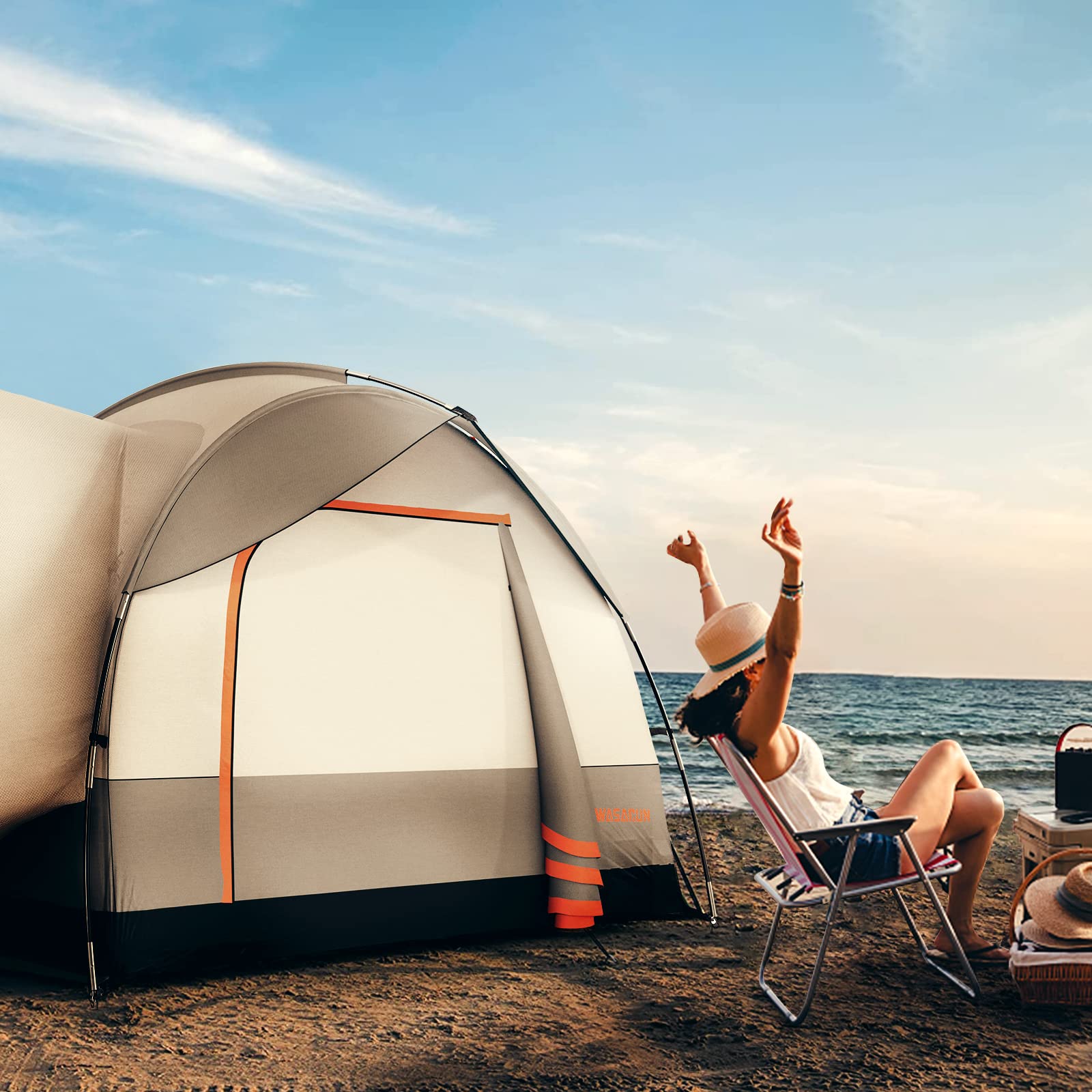 WASAGUN SUV Tent PU 2000mm Waterproof Rain Fly Car Tent for Camping Outdoor Travel Up to 6-8 Person Spacious Room 8.2 ft * 8.2 ft x 6.5 ft, Dusky