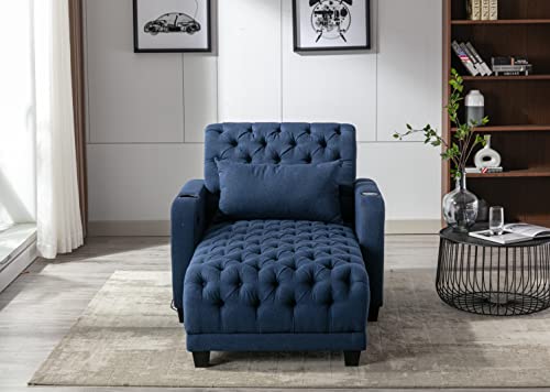 HAUSHECK, 3-in-1 Convertible Adjustable Backrest, Armrest Pocket & Pillow, Single Armchair Sleeping Chairs for Adults, Sleeper Sofa Bed for Living Room Apartment, 40.16''L x 57.09''W x 38.04''H, Navy
