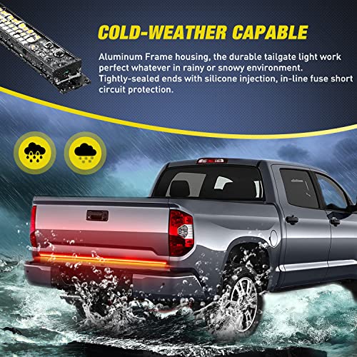 Nilight Truck Tailgate Light Strip 48" Aluminum Frame Triple Row 780 LED Strip with Red Running Brake Lights White Reverse Amber Sequential Turn Signals Strobe Lights,2 Years Warranty