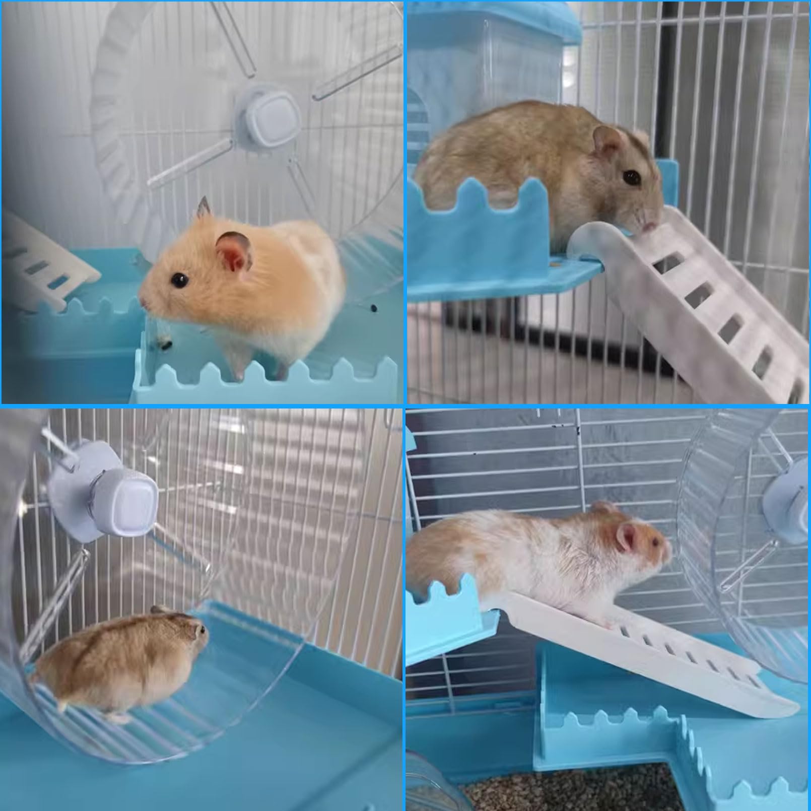 kathson Hamster Cages and Habitats Large Gerbil Cage with Accessories Hut Exercise Wheel Water Bottle Bowl Bathtub Small Animal Basic Cage for Syrian Hamster,3- Levels,22" L x 12.5" W x 14" H,Blue