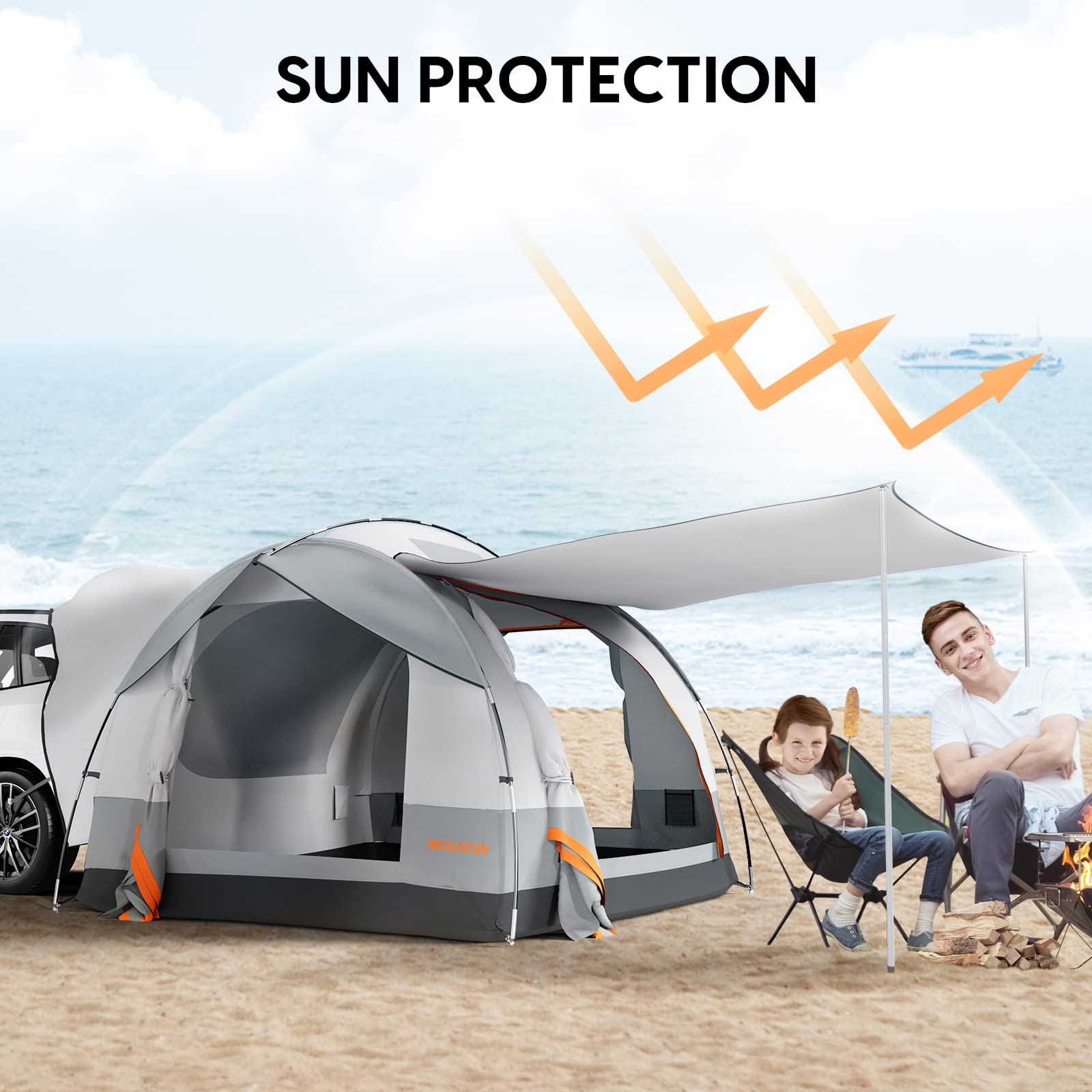 WASAGUN SUV Tent PU 2000mm Waterproof Rain Fly Car Tent for Camping Outdoor Travel Up to 6-8 Person Spacious Room 8.2 ft * 8.2 ft x 6.5 ft, Dusky