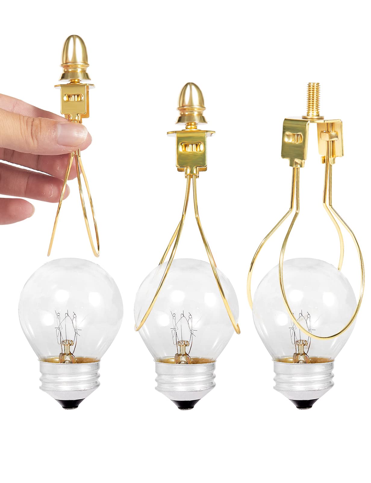 GIGIVOSHA Lamp Shade Harp Holder Adapter kit - Clip on Lampshade Light Bulb With Shade Attaching Finials Support Fitter Parts Converter(2 Pack, Polished Brass)