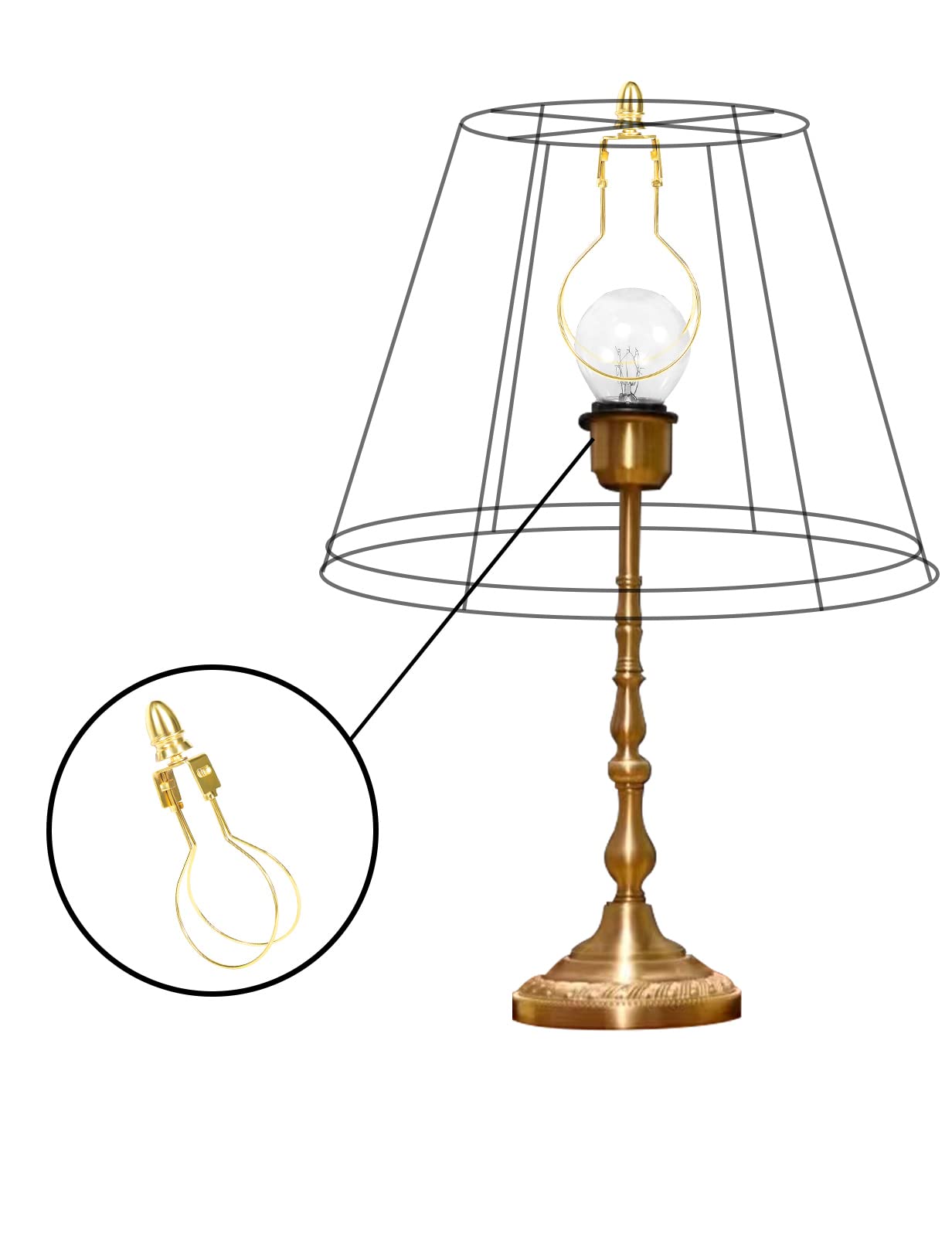 GIGIVOSHA Lamp Shade Harp Holder Adapter kit - Clip on Lampshade Light Bulb With Shade Attaching Finials Support Fitter Parts Converter(2 Pack, Polished Brass)
