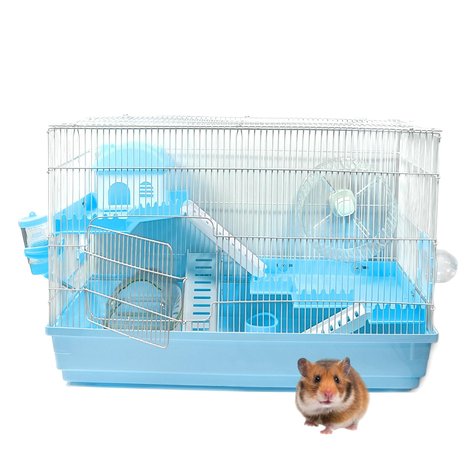 kathson Hamster Cages and Habitats Large Gerbil Cage with Accessories Hut Exercise Wheel Water Bottle Bowl Bathtub Small Animal Basic Cage for Syrian Hamster,3- Levels,22" L x 12.5" W x 14" H,Blue