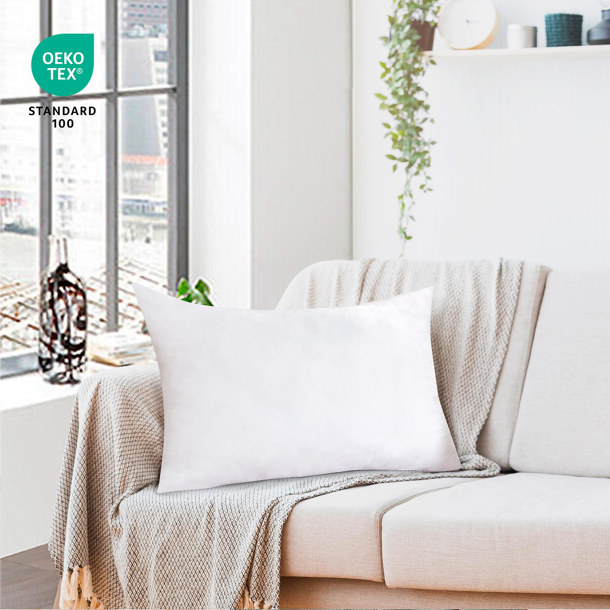 ROYALE LINENS 16 x 24 Pillow Insert - Down Alternative Throw Pillows Insert - Rectangle Pillow Pack of 1 White - Bed & Couch Pillows - Inner Cushion for Bed, Cushion for Living Room - Shams Stuffer