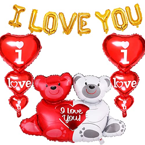 I Love You Balloons and Heart Balloons Kit Wedding Decoration Love-Bear Red Heart Balloons, Teddy Bear Balloons for Valentine Day Party Decorations Supplies for Anniversary