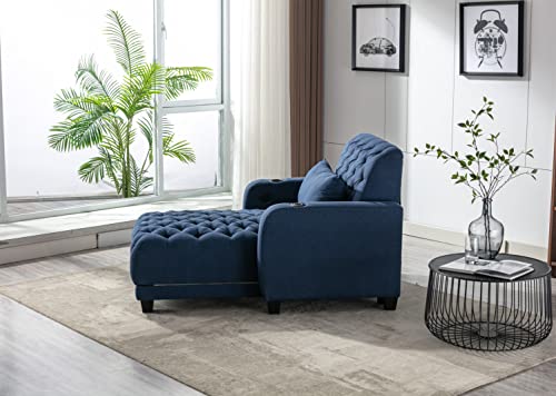 HAUSHECK, 3-in-1 Convertible Adjustable Backrest, Armrest Pocket & Pillow, Single Armchair Sleeping Chairs for Adults, Sleeper Sofa Bed for Living Room Apartment, 40.16''L x 57.09''W x 38.04''H, Navy