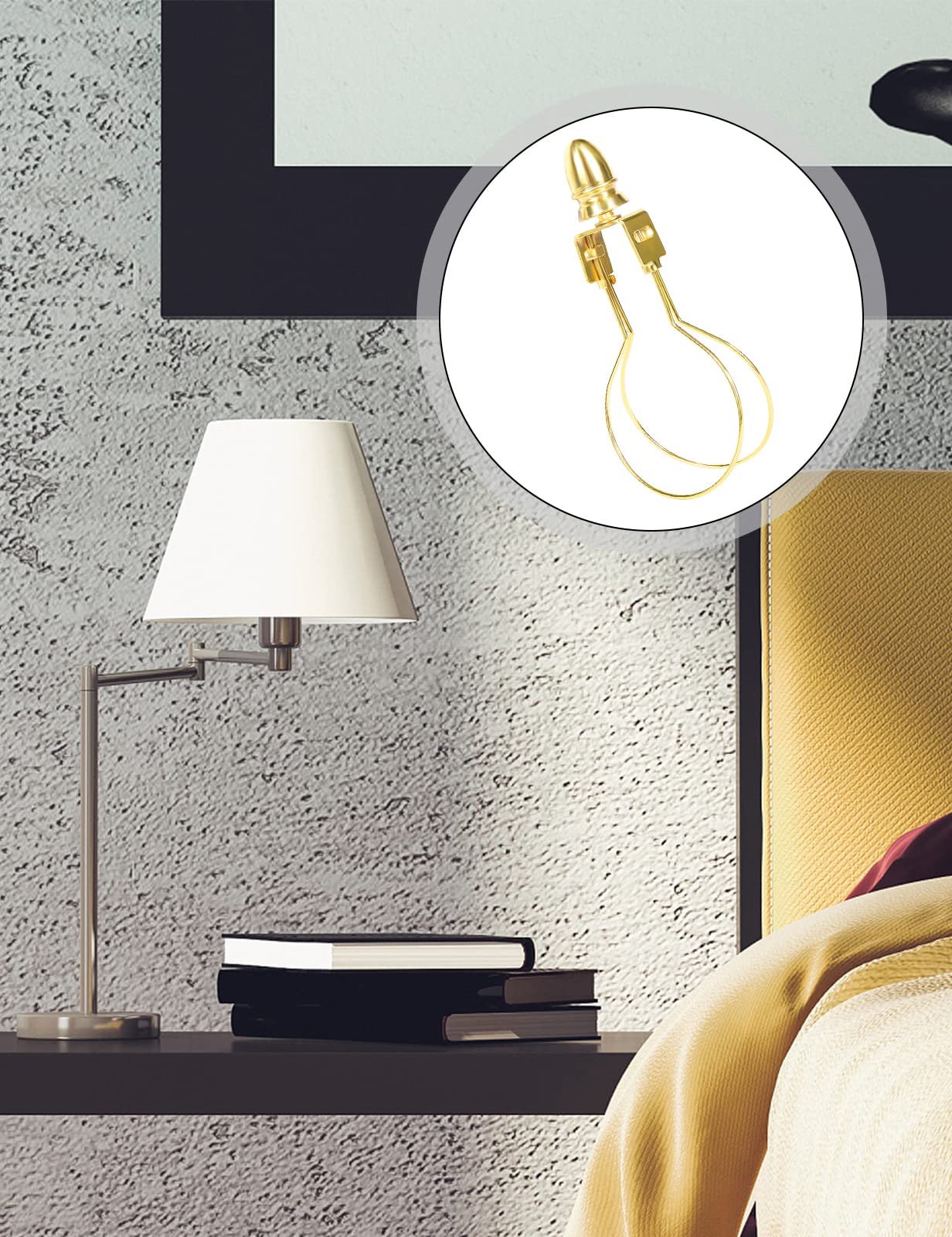 GIGIVOSHA Lamp Shade Harp Holder Adapter kit - Clip on Lampshade Light Bulb With Shade Attaching Finials Support Fitter Parts Converter(2 Pack, Polished Brass)