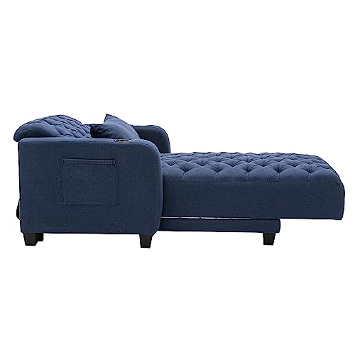 HAUSHECK, 3-in-1 Convertible Adjustable Backrest, Armrest Pocket & Pillow, Single Armchair Sleeping Chairs for Adults, Sleeper Sofa Bed for Living Room Apartment, 40.16''L x 57.09''W x 38.04''H, Navy