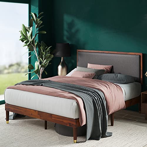 ZINUS Raymond Wood Platform Bed Frame with Adjustable Upholstered Headboard, Solid Wood Foundation, Wood Slat Support, No Box Spring Needed, Easy Assembly, Full