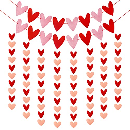 Valentines Day Decor, Heart Garland Love Banner Happy Valentines Day Banner Red Pink Glittery Heart Valentines Decorations Hanging Rustic Valentine Décor for Home Decor for Mantle Fireplace Wall