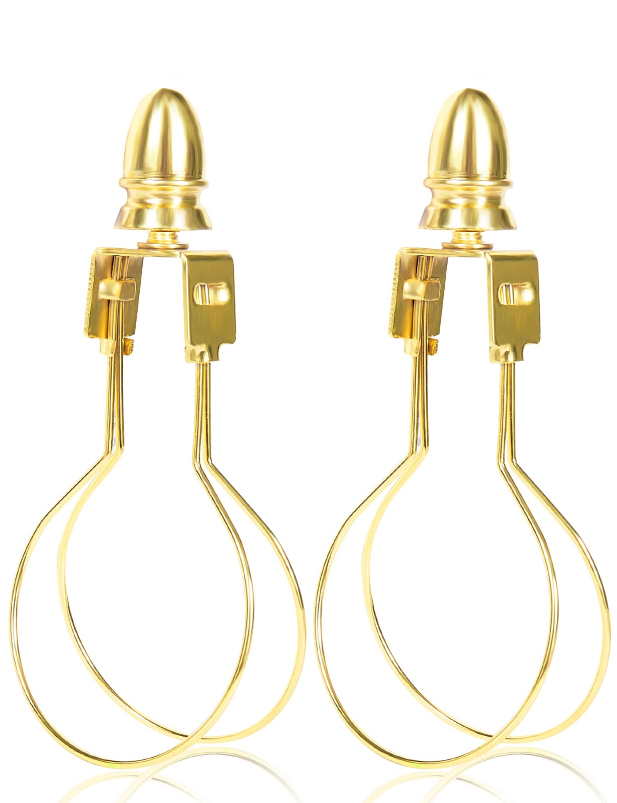 GIGIVOSHA Lamp Shade Harp Holder Adapter kit - Clip on Lampshade Light Bulb With Shade Attaching Finials Support Fitter Parts Converter(2 Pack, Polished Brass)