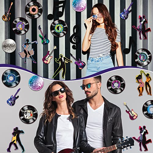 HOTOP 60 Pcs Music Party Rock and Roll Decorations Musical Notes Silhouettes Retro Dance Cutouts Record Cutouts Disco Ball Guitar Cutouts for 50s 60s 70s Theme Party Baby Shower School Bulletin Board