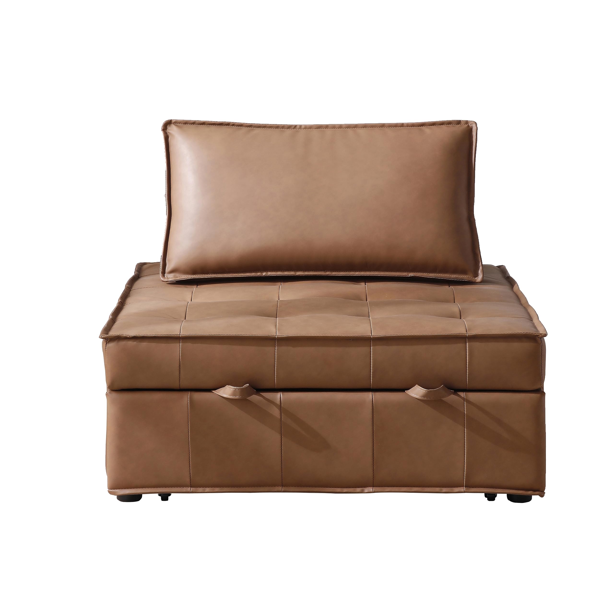 YuiHome Lazy 3 in 1 Multipurpose Faux Leather Ottoman, Convertible, Adjustable Single Sleeper Chair Sofa Bed for Living Room Apartment,Brown