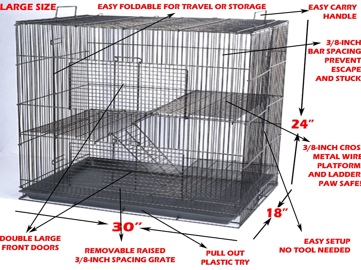 Large 30" Lx18 Wx24 H First Home Multi-Level Habitat Rat Mouse Guinea Pig Chew Free Metal Cage for Exotics Small Animal Critters