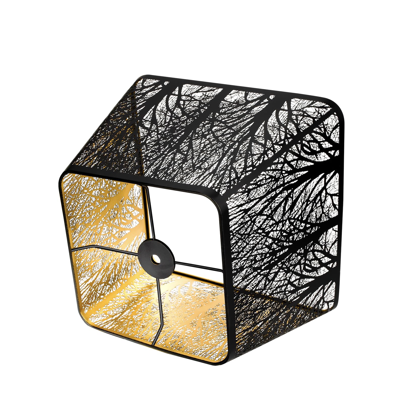 Medium Square Lamp Shades, ALUCSET Metal Lampshade with Pattern of Trees for Table Lamp and Floor Light, 7 x 10 x 7.5 Inch, Pattern of Trees (Black/Gold)