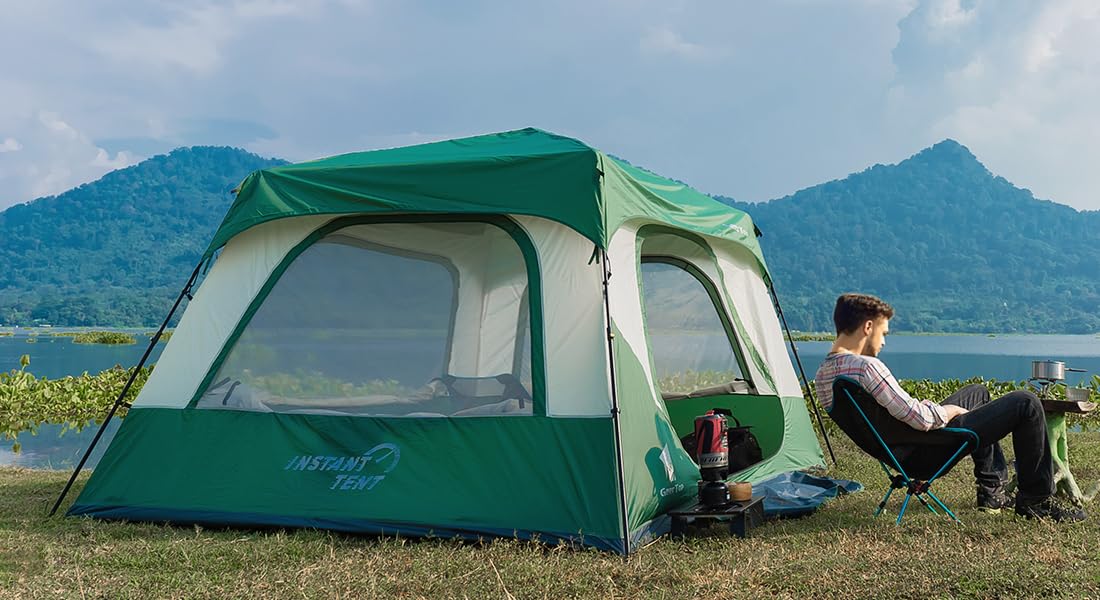 GEERTOP 6 Person Instant Tent for Camping, Large Instant Cabin Tent Easy Setup Pop Up Tent for Family Camping