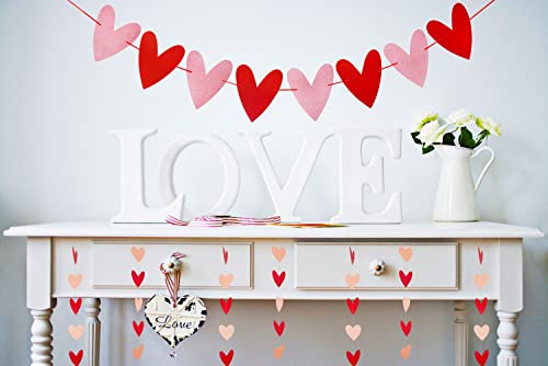 Valentines Day Decor, Heart Garland Love Banner Happy Valentines Day Banner Red Pink Glittery Heart Valentines Decorations Hanging Rustic Valentine Décor for Home Decor for Mantle Fireplace Wall