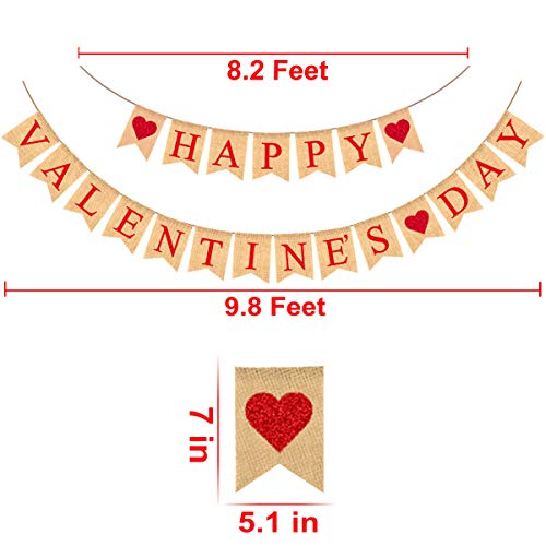 Happy Valentines Day Banner Valentine’s Day Decorations Glitter Heart Burlap Bunting Photo Props for Homes Stores Schools Valentine Day Party Decoration Assembled