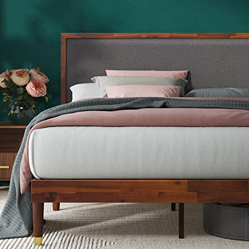 ZINUS Raymond Wood Platform Bed Frame with Adjustable Upholstered Headboard, Solid Wood Foundation, Wood Slat Support, No Box Spring Needed, Easy Assembly, Full