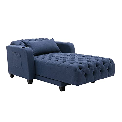 HAUSHECK, 3-in-1 Convertible Adjustable Backrest, Armrest Pocket & Pillow, Single Armchair Sleeping Chairs for Adults, Sleeper Sofa Bed for Living Room Apartment, 40.16''L x 57.09''W x 38.04''H, Navy