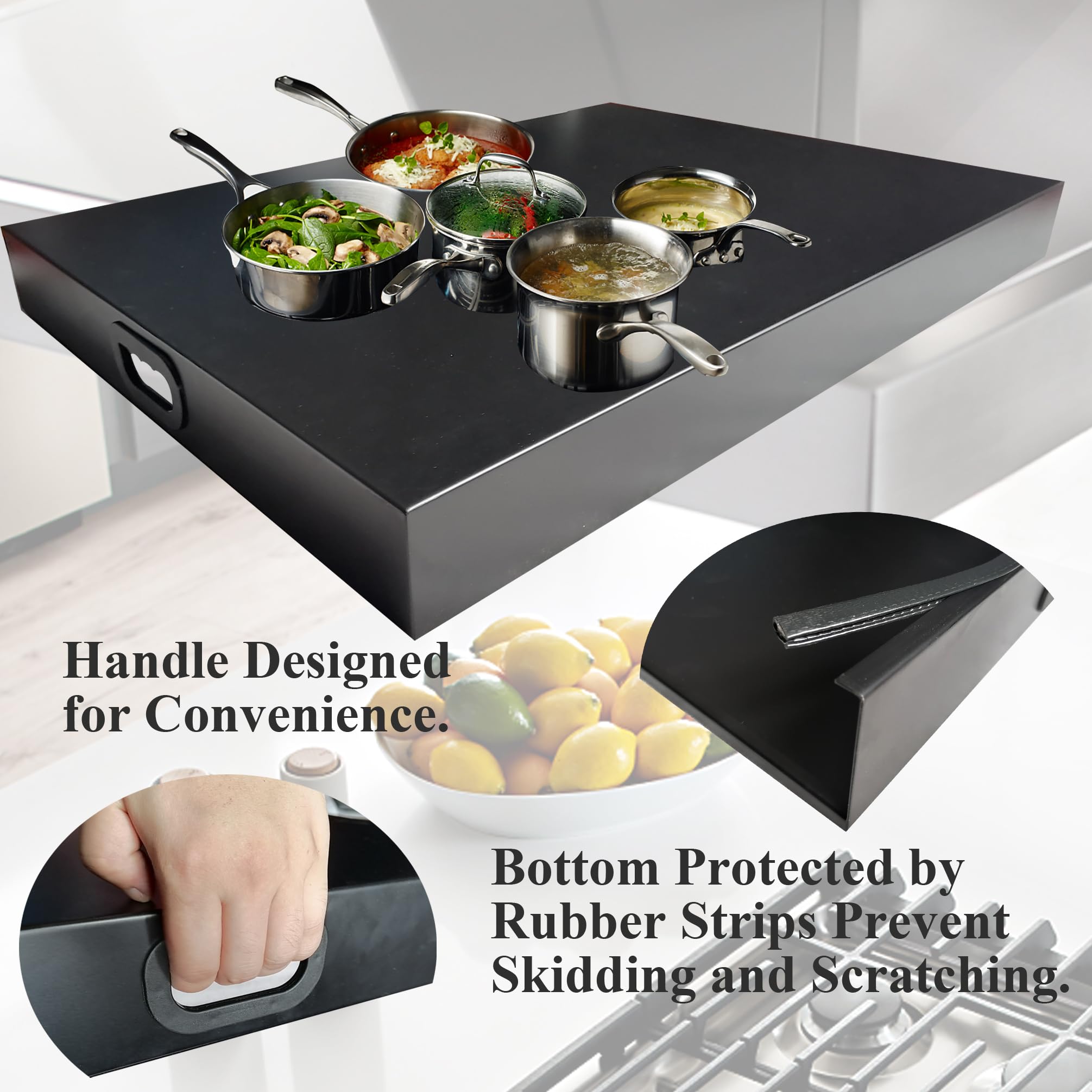 Stainless Steel Gas Stove Top Cover, Noodle Board Cooktop Cover, Kitchen Organizer for Gas and Electric Stove Range Expanding Kitchen Space, Large Size 30"x 22"x3", Black
