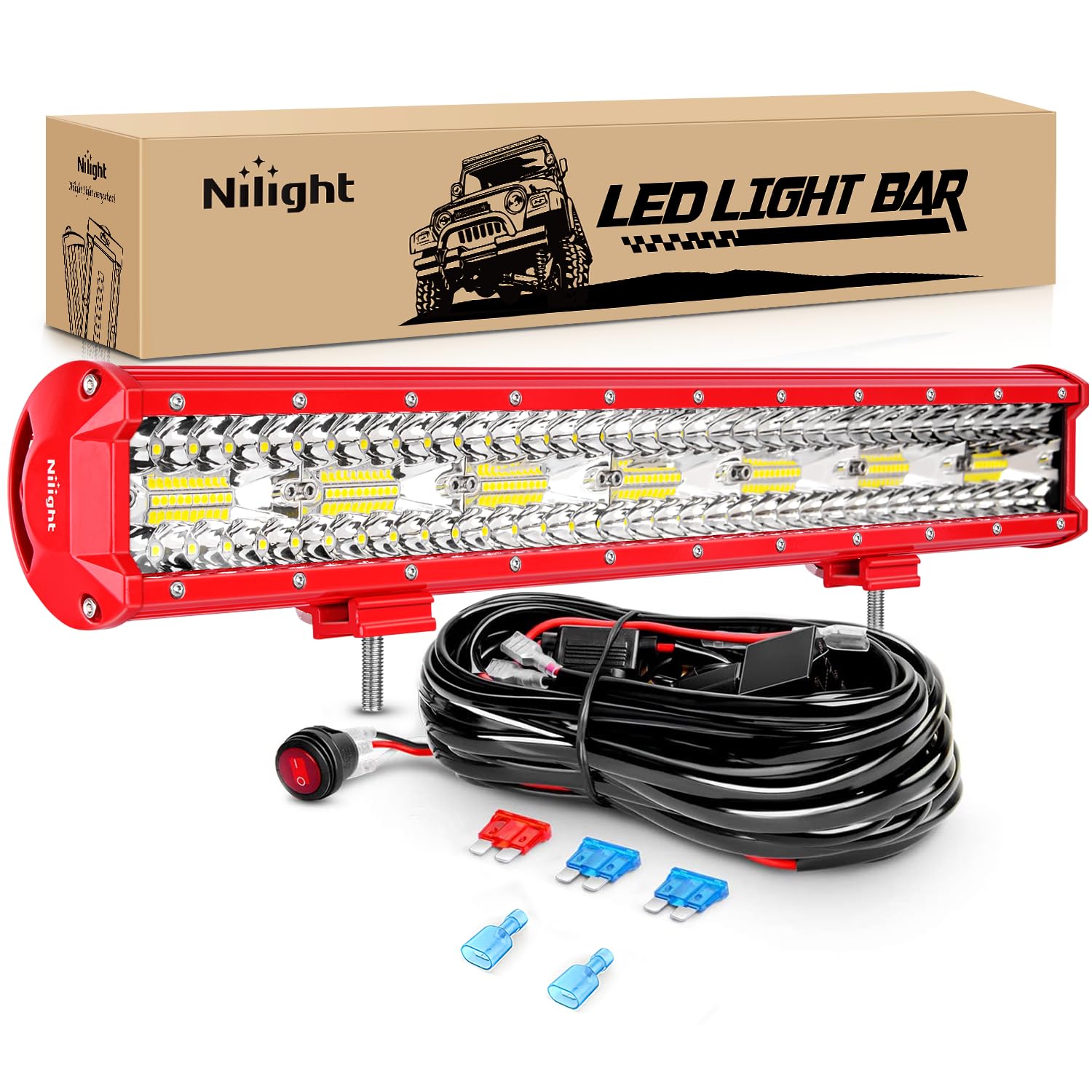 Nilight LED Light Bar 20 Inch Triple Row Spot Flood Combo Lights with Wiring Harness Kit for Fog Driving Work Lighting on Off-Road Truck Tractor SUV ATV UTV Golf Cart Boats