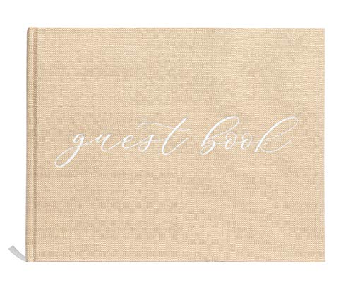 Pearhead Linen Beige Wedding Guest Book with White Script, Elegant Wedding, Rustic Wedding, Simple Wedding Décor, Bridal Shower Gift, Ivory
