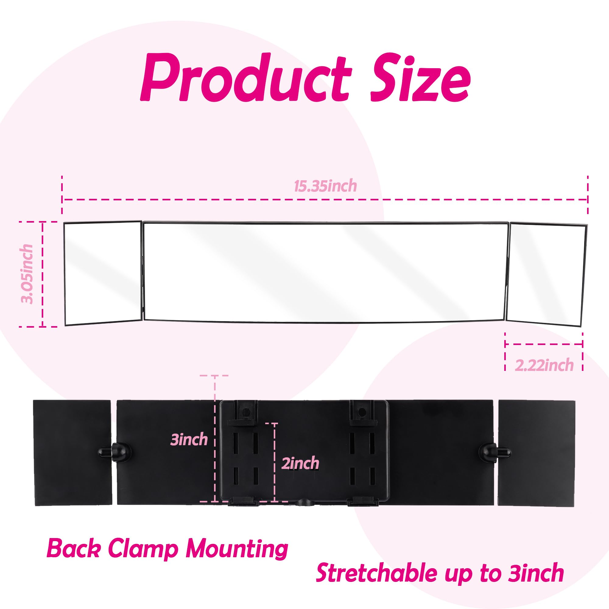 Car Rear View Mirror,15 Inch HD Triple Fold Panoramic Rear View Mirror Extender,Adjustable Wide Angle Car Mirror,Universal Car Interior Accessories for Car Truck SUV Vans
