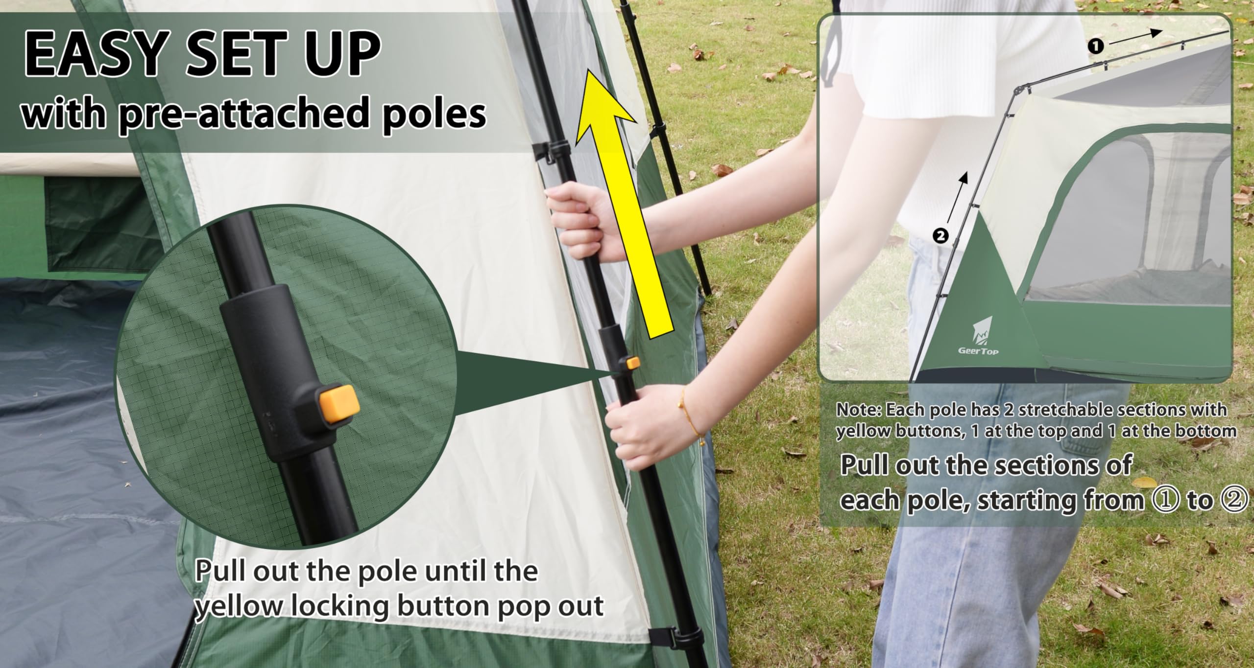 GEERTOP 6 Person Instant Tent for Camping, Large Instant Cabin Tent Easy Setup Pop Up Tent for Family Camping
