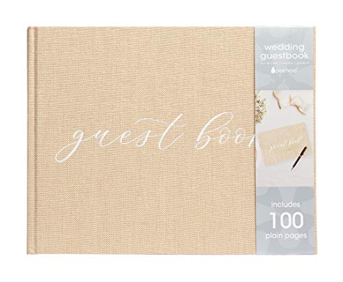 Pearhead Linen Beige Wedding Guest Book with White Script, Elegant Wedding, Rustic Wedding, Simple Wedding Décor, Bridal Shower Gift, Ivory