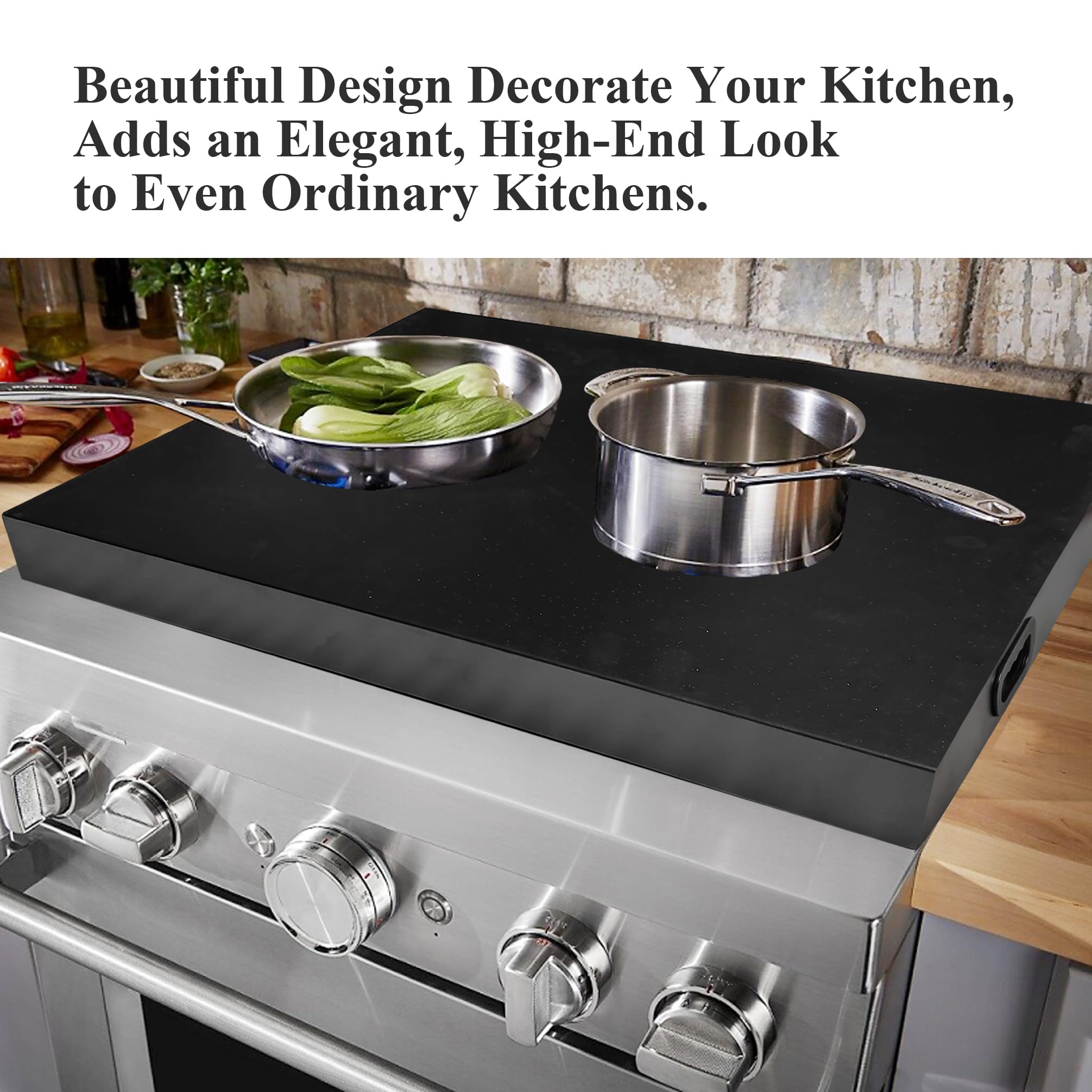 Stainless Steel Gas Stove Top Cover, Noodle Board Cooktop Cover, Kitchen Organizer for Gas and Electric Stove Range Expanding Kitchen Space, Large Size 30"x 22"x3", Black