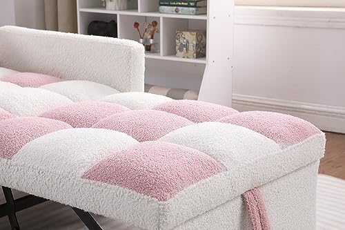 VKKILPEE Pink Convertible Sleeper Sofa Chair Bed 3-in-1 Single Bed with Pillow, Multi-Functional Adjustable Futon Couch Sleeper with Soft Teddy Fabric for Living Room Dorm Apartment Bedroom Office