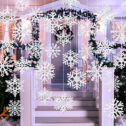 Snowflake Cutouts Decorations, Winter Christmas Snowflake Paper Cutouts with Glue Point Dots for Bulletin Board Frozen Party Home Class Office Decor Accessories (Silver, 45 Pieces)