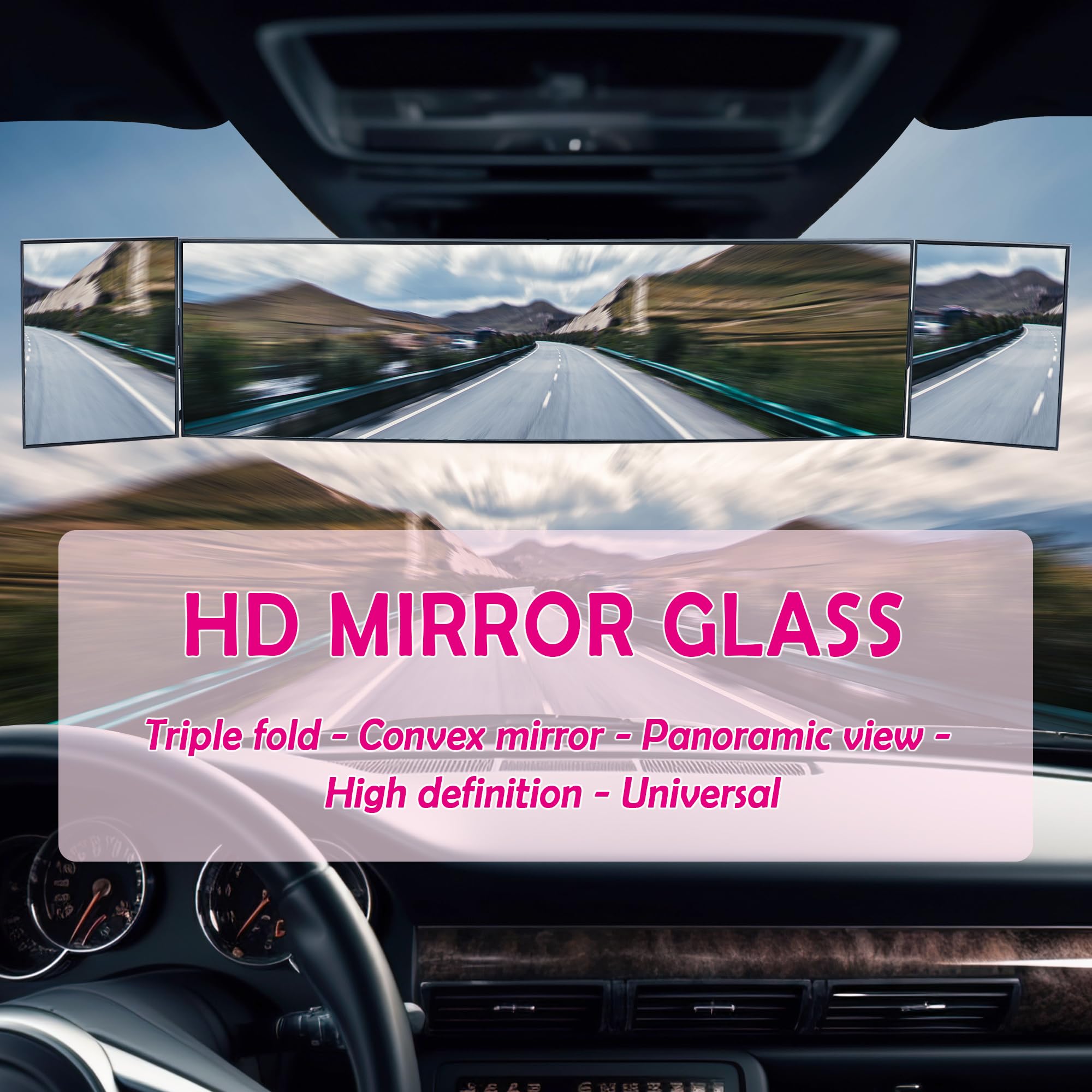 Car Rear View Mirror,15 Inch HD Triple Fold Panoramic Rear View Mirror Extender,Adjustable Wide Angle Car Mirror,Universal Car Interior Accessories for Car Truck SUV Vans
