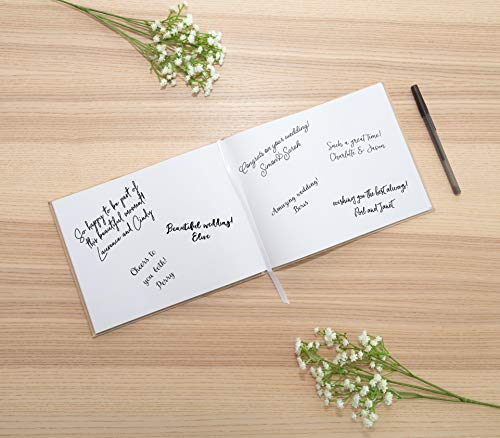 Pearhead Linen Beige Wedding Guest Book with White Script, Elegant Wedding, Rustic Wedding, Simple Wedding Décor, Bridal Shower Gift, Ivory