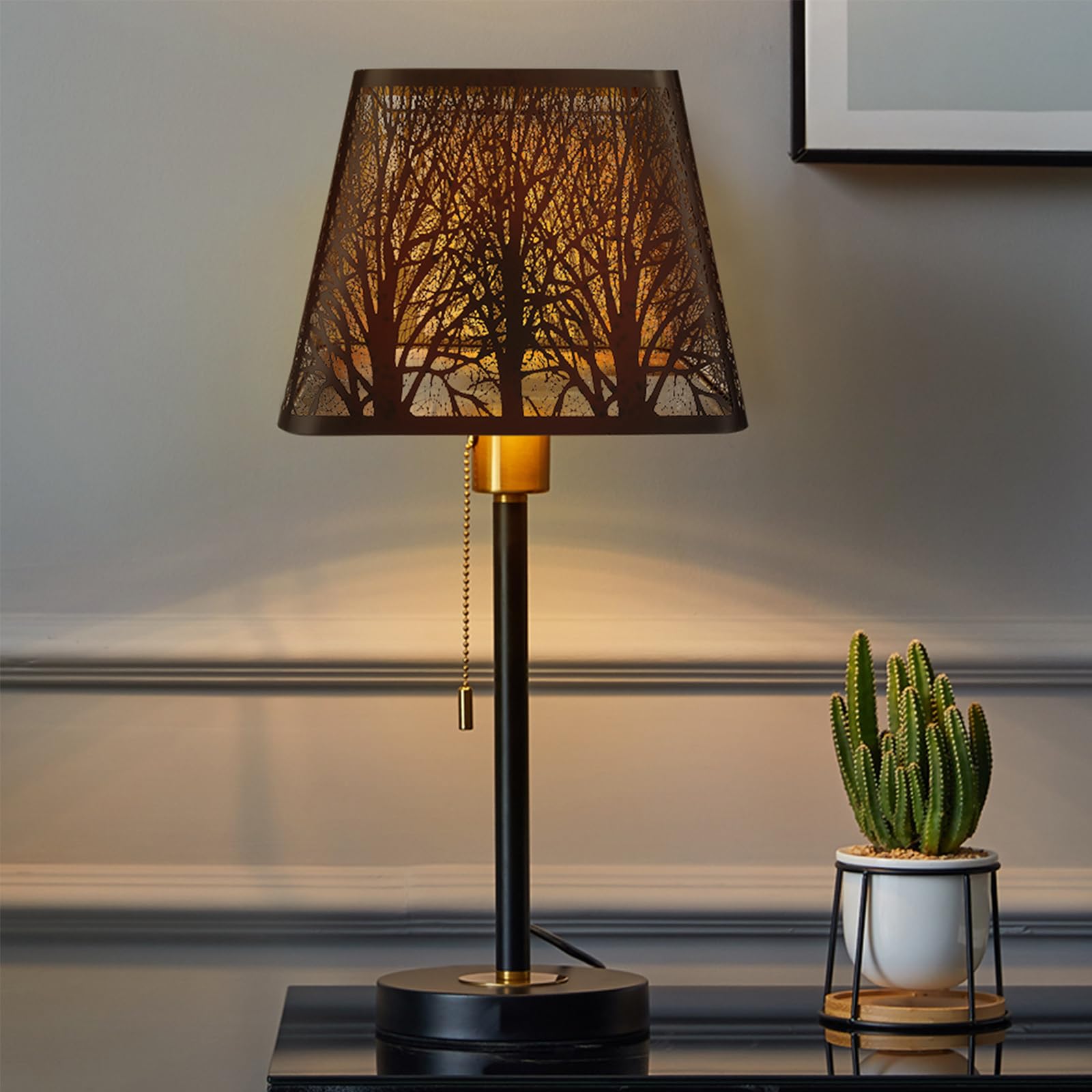 Medium Square Lamp Shades, ALUCSET Metal Lampshade with Pattern of Trees for Table Lamp and Floor Light, 7 x 10 x 7.5 Inch, Pattern of Trees (Black/Gold)