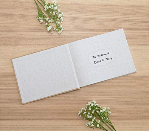 Pearhead Linen Beige Wedding Guest Book with White Script, Elegant Wedding, Rustic Wedding, Simple Wedding Décor, Bridal Shower Gift, Ivory