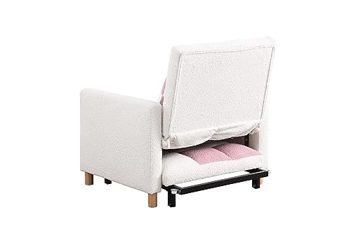 VKKILPEE Pink Convertible Sleeper Sofa Chair Bed 3-in-1 Single Bed with Pillow, Multi-Functional Adjustable Futon Couch Sleeper with Soft Teddy Fabric for Living Room Dorm Apartment Bedroom Office