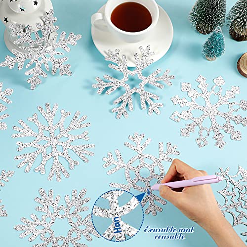 Snowflake Cutouts Decorations, Winter Christmas Snowflake Paper Cutouts with Glue Point Dots for Bulletin Board Frozen Party Home Class Office Decor Accessories (Silver, 45 Pieces)