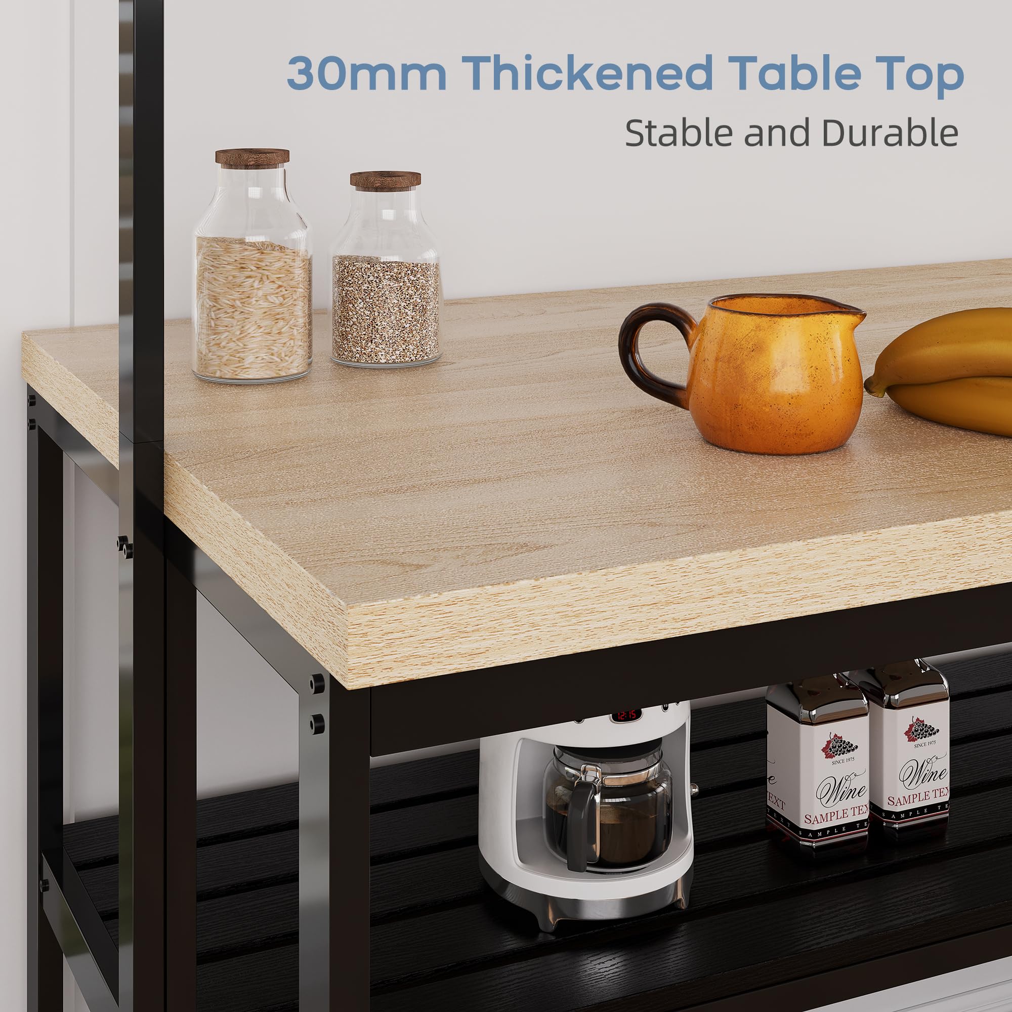 Alkmaar 42" Large Kitchen Island Bakers Rack Microwave Oven Stand Kitchen Shelf with 3 Tier Storage, Metal Coffee Bar Table,Kitchen Storage Shelf for Dining Living Room, 5 Hooks, 42"*28"*72"