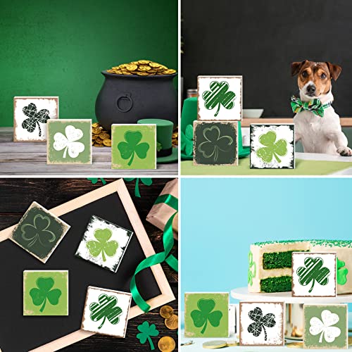 6 Pcs St. Patrick's Day Wood Signs Rustic Shamrock Standing Blocks Decor for Home St. Patrick's Day Table Centerpiece Shamrock Tiered Tray Decorations for Shelf Party Decor