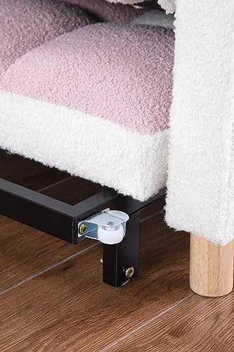 VKKILPEE Pink Convertible Sleeper Sofa Chair Bed 3-in-1 Single Bed with Pillow, Multi-Functional Adjustable Futon Couch Sleeper with Soft Teddy Fabric for Living Room Dorm Apartment Bedroom Office