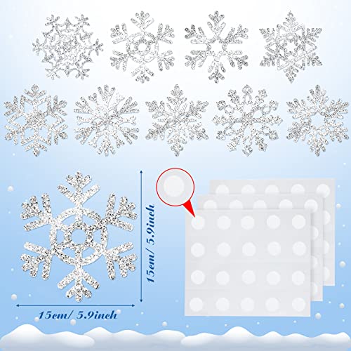 Snowflake Cutouts Decorations, Winter Christmas Snowflake Paper Cutouts with Glue Point Dots for Bulletin Board Frozen Party Home Class Office Decor Accessories (Silver, 45 Pieces)