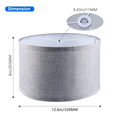 Drum Lampshades 12.6" Top x 12.6" Bottom x 8" High, Easy Assembly Replacement Lamp Shades for Table & Floor Lamps Natural Linen Beige Lampshades Spider Fitter, Set of 2